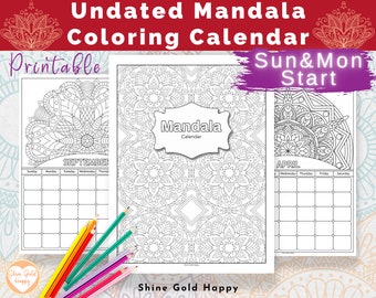 Undated Motivational Coloring Calendar PDF Digital Download Printable ...