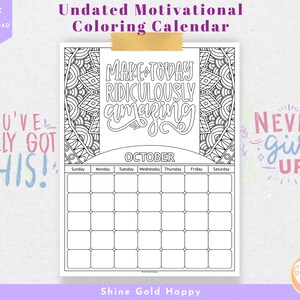 Undated Motivational Coloring Calendar PDF Digital Download Printable ...
