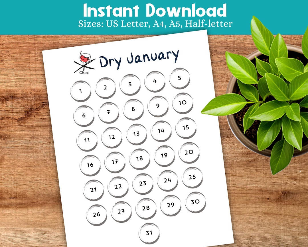 Dry January Printable Tracker, No Alcohol Challenge Calendar, Alcohol ...