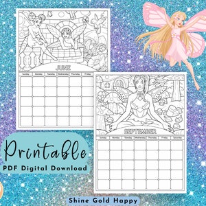 Undated Fairy Coloring Calendar, Printable Calendar, PDF Digital ...