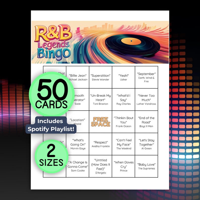 Rnb Legends Music Bingo, Soul Music, Motown, Spotify Playlist, 50 ...