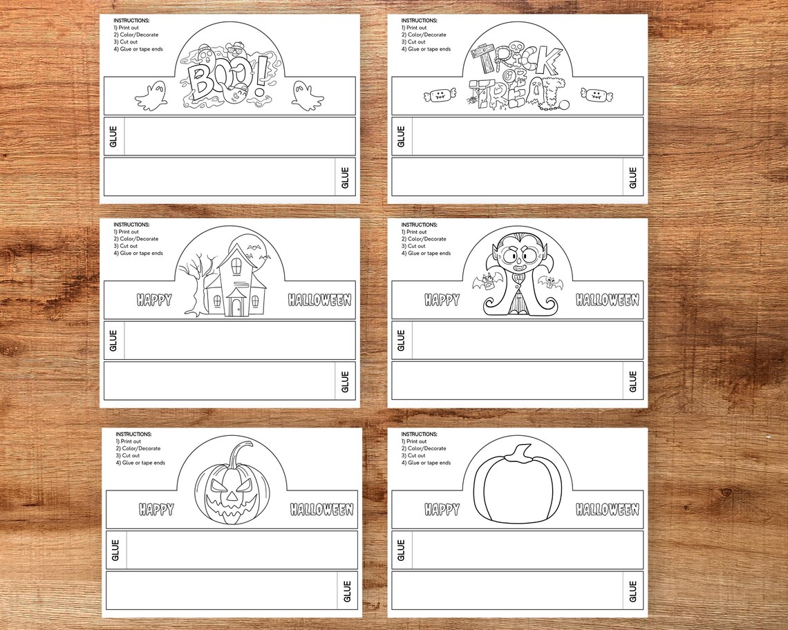 Halloween Paper Crowns, Coloring Craft for Kids, Paper Crown Craft ...