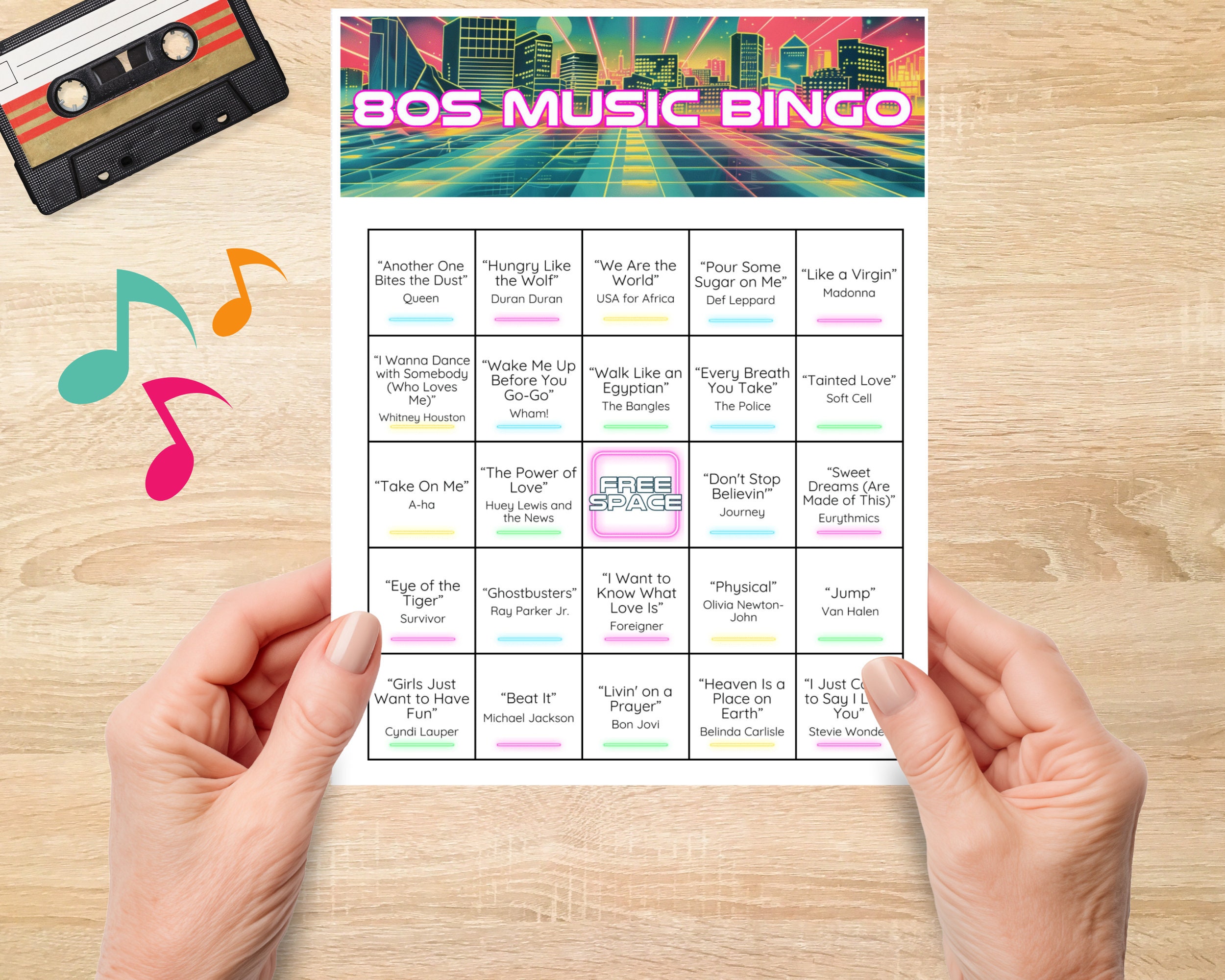 80s Music Bingo Printable Game, Spotify Playlist Included, 50 Unique ...
