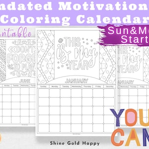 Undated Motivational Coloring Calendar PDF Digital Download Printable ...
