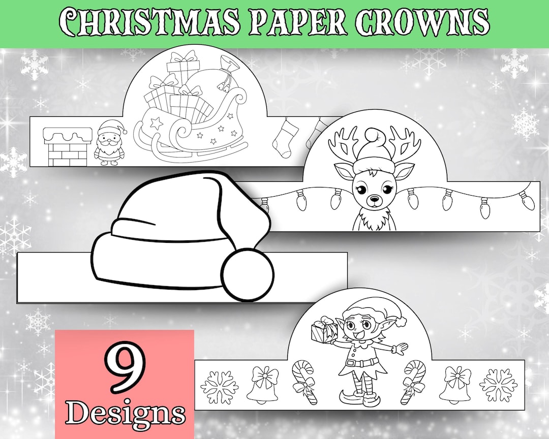 Christmas Paper Crowns, Coloring Craft for Kids, Winter Holiday ...