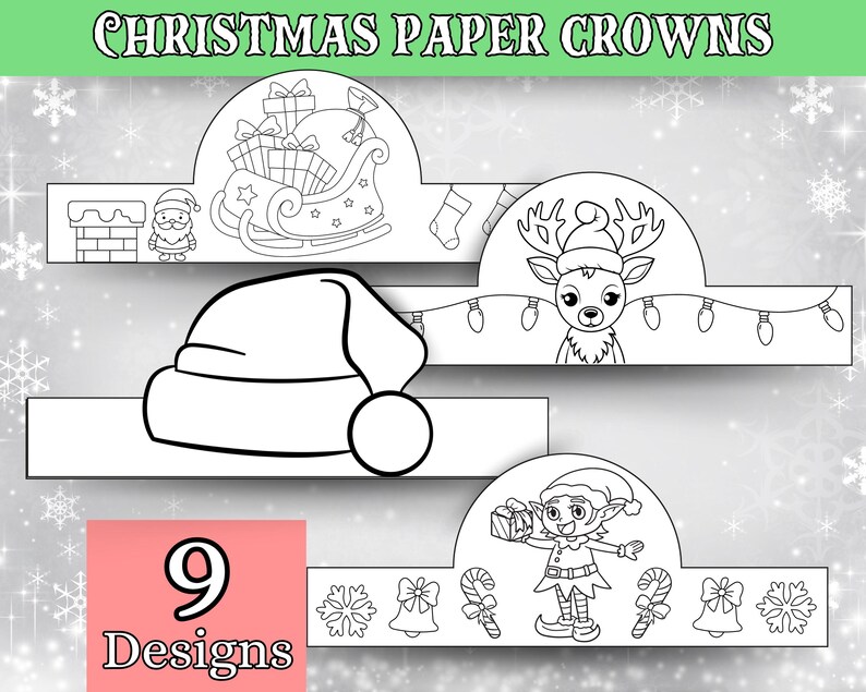 Christmas Paper Crowns, Coloring Craft for Kids, Winter Holiday ...