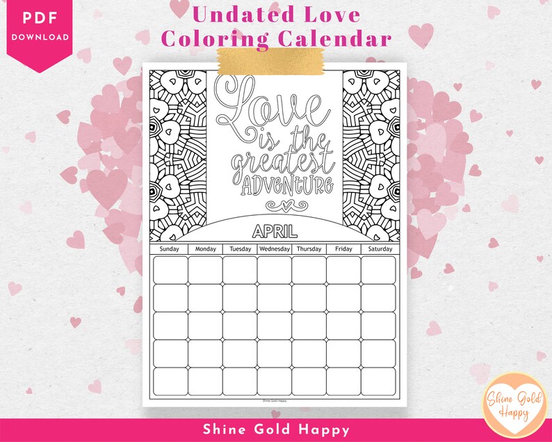 Undated Love Coloring Calendar | PDF Digital Download Printable - Etsy