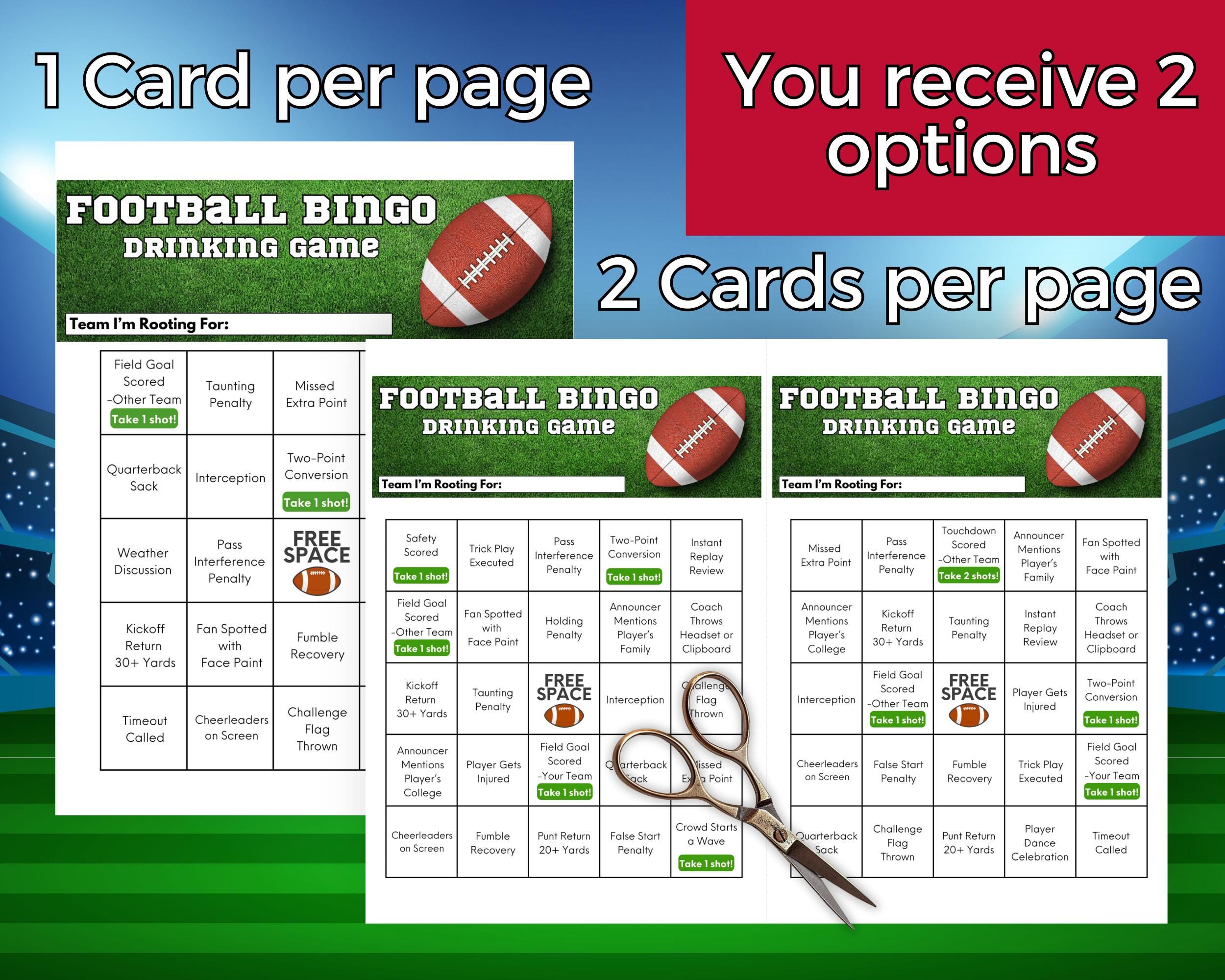 Football Bingo Drinking Game, 50 Unique Bingo Cards, Watch Party ...