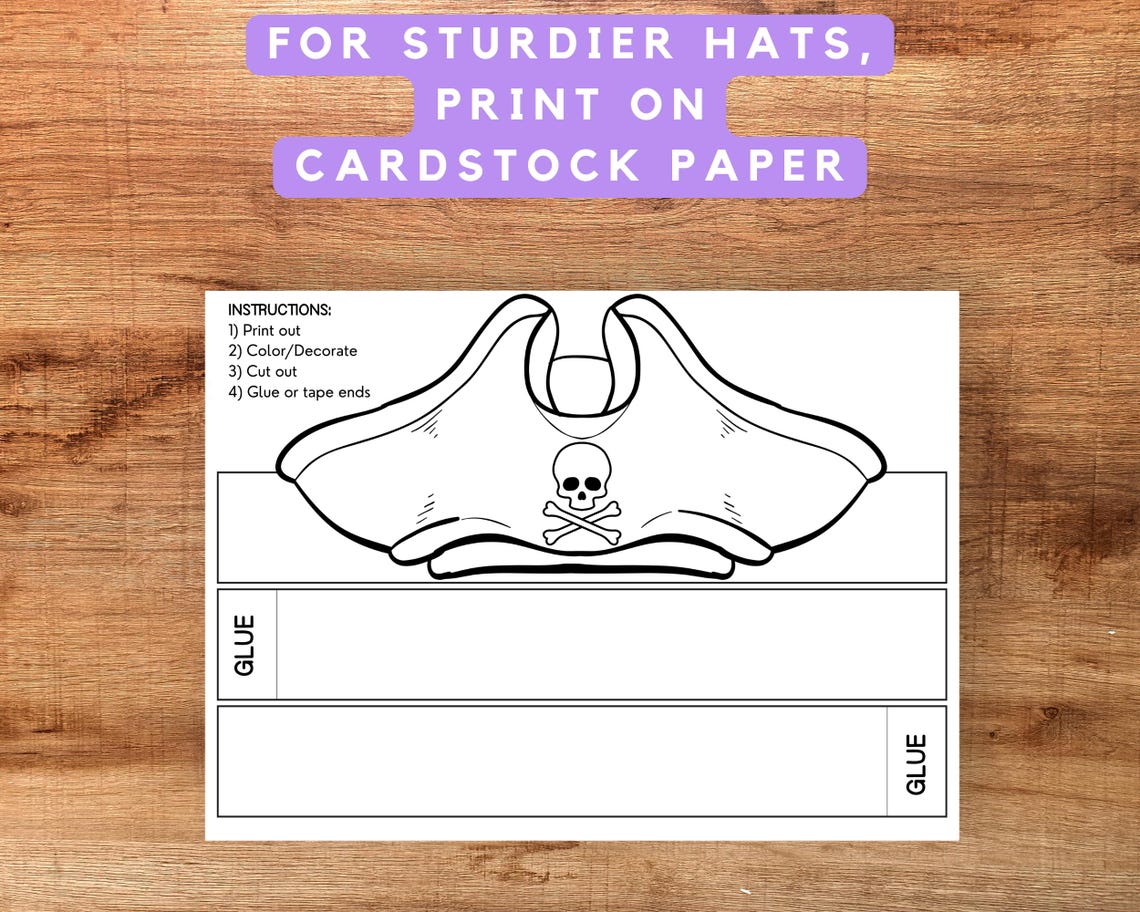 Pirate Paper Hat Crown, Pirate Costume, Coloring Craft for Kids ...