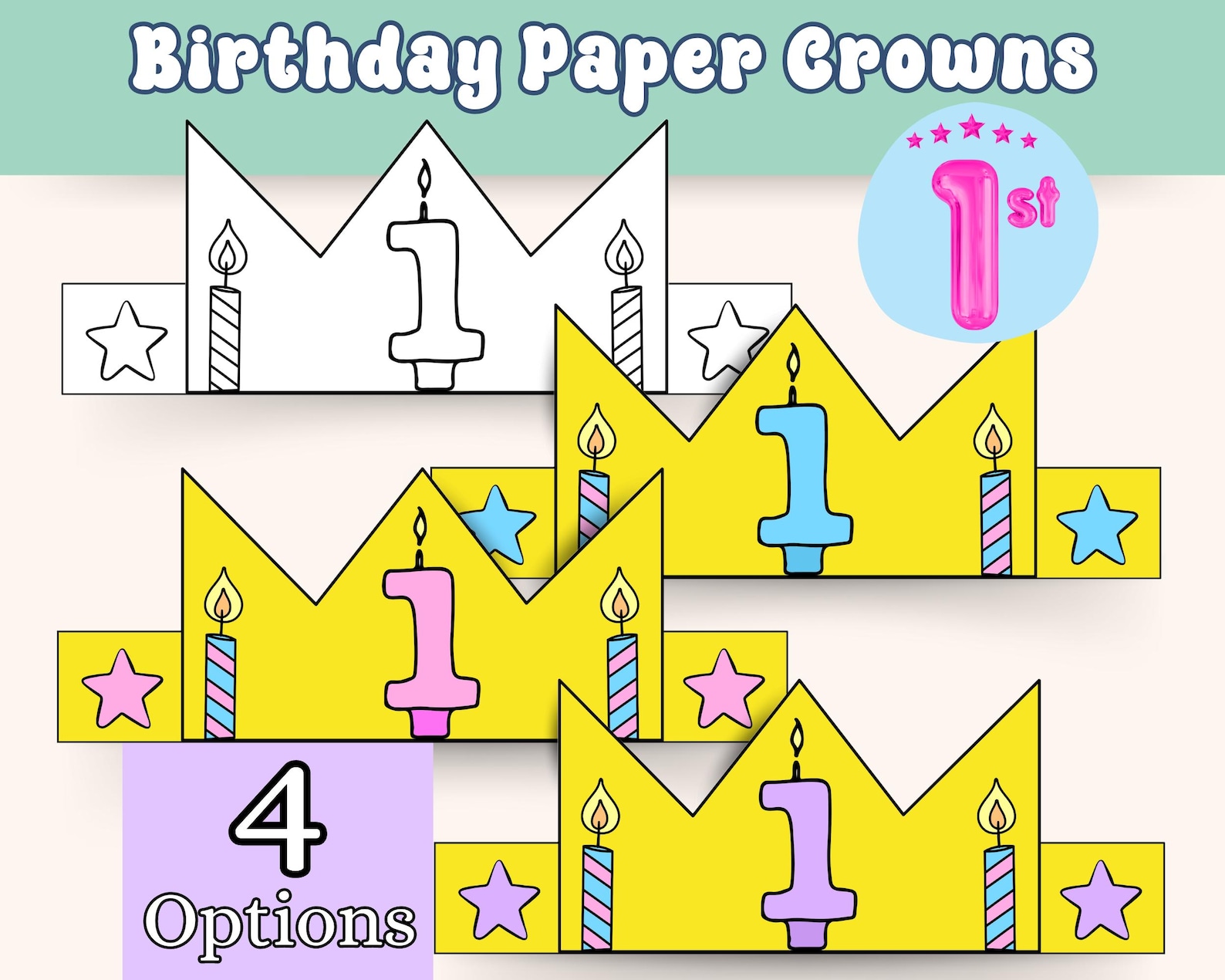 First Birthday Paper Crown, 1st Birthday Crown, Baby First Birthday ...