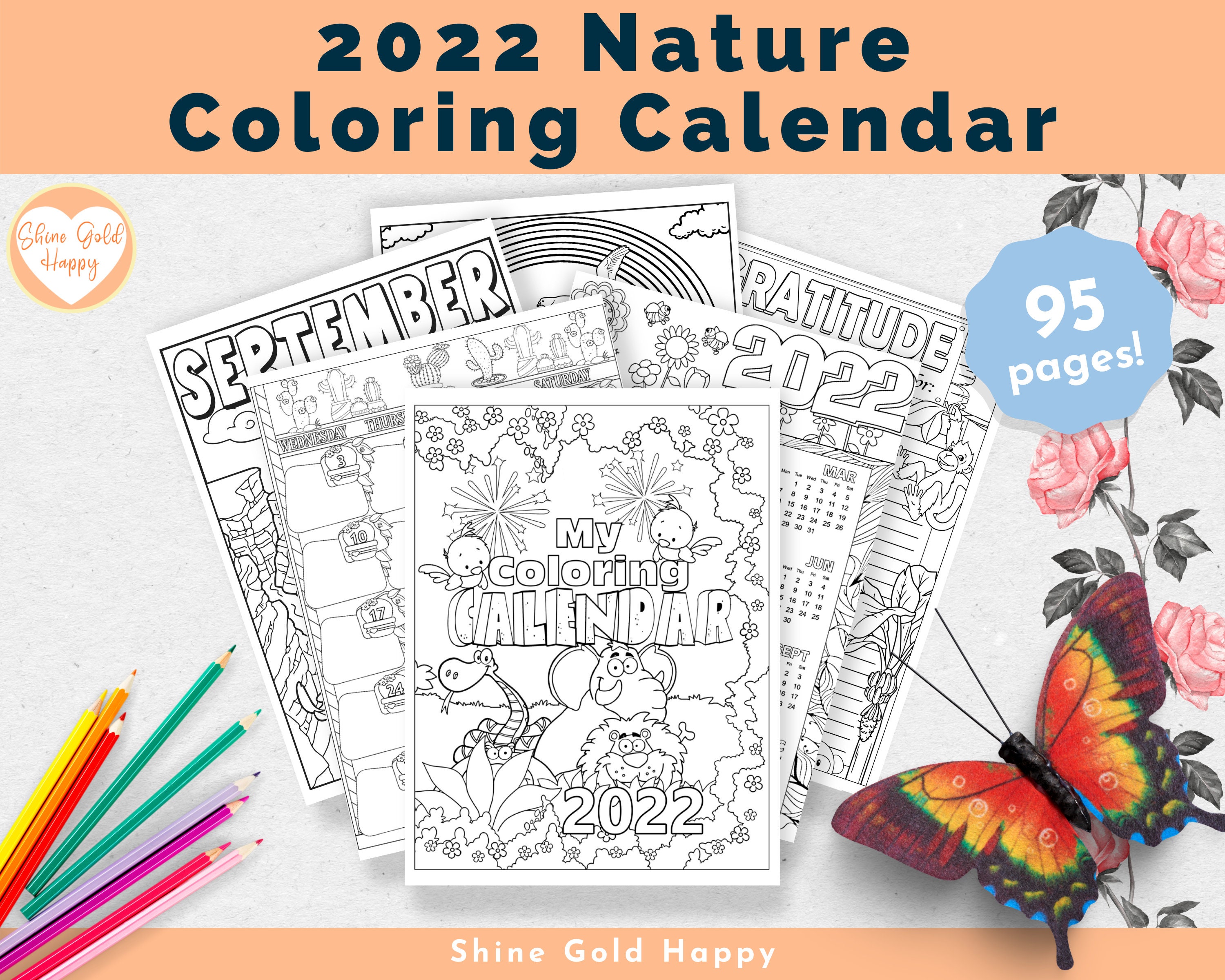 2022 Nature Coloring Calendar PDF Digital Download Printable | Etsy