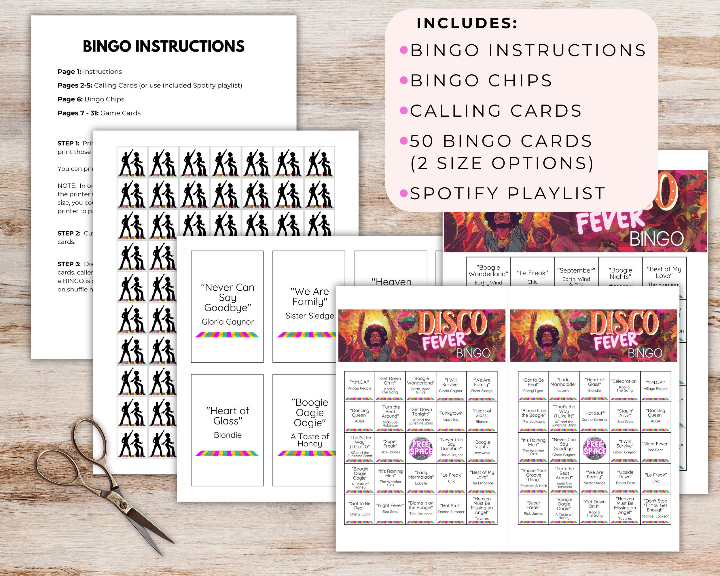 Music Bingo, Disco Fever Bingo Printable Game, Spotify Playlist ...