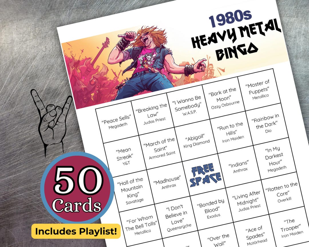 Music Bingo: 1980s Heavy Metal Bingo, 80s Metal, Hair Bands, Thrash ...