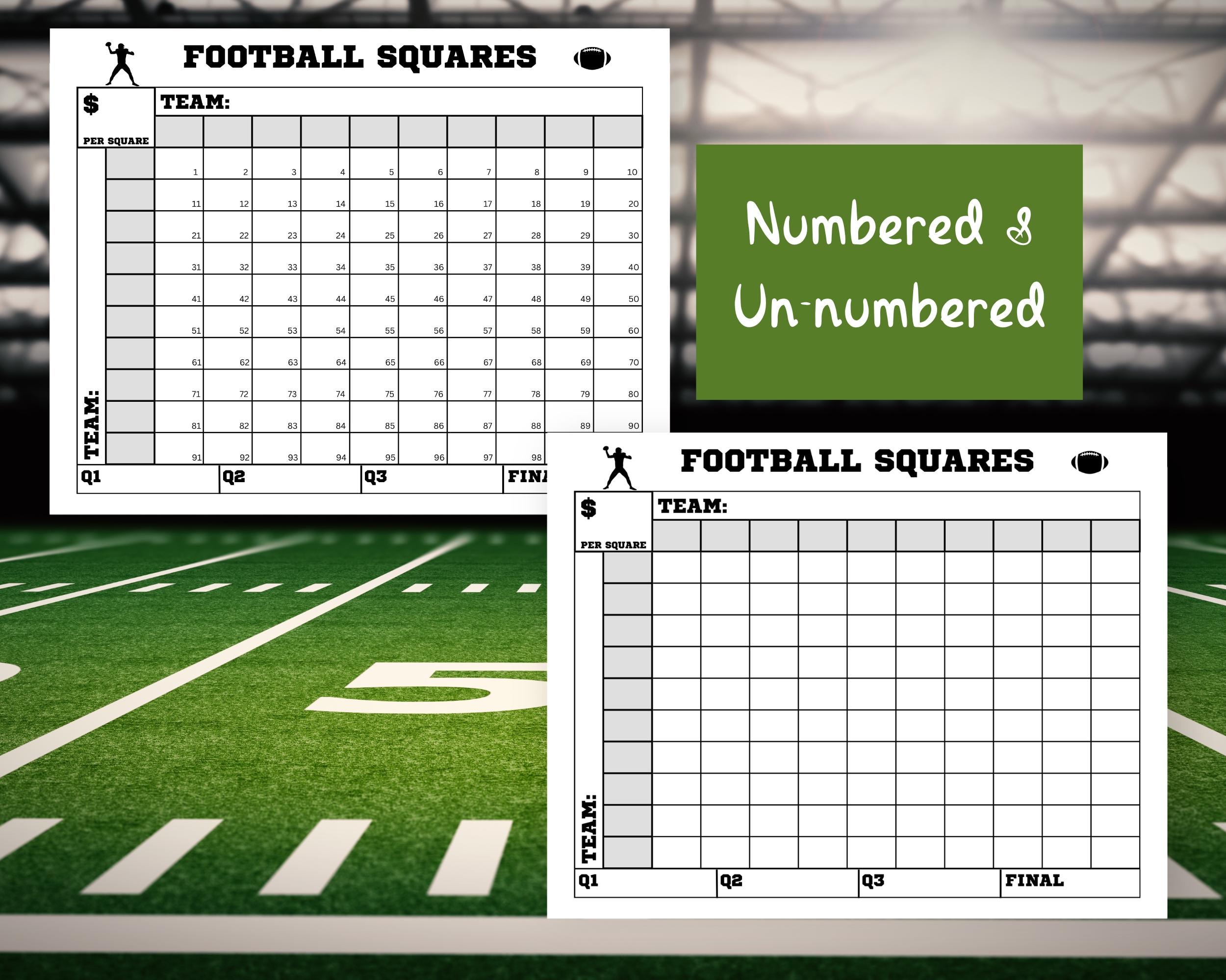 Football Squares Printable, 100 Squares Football Grid, Football ...
