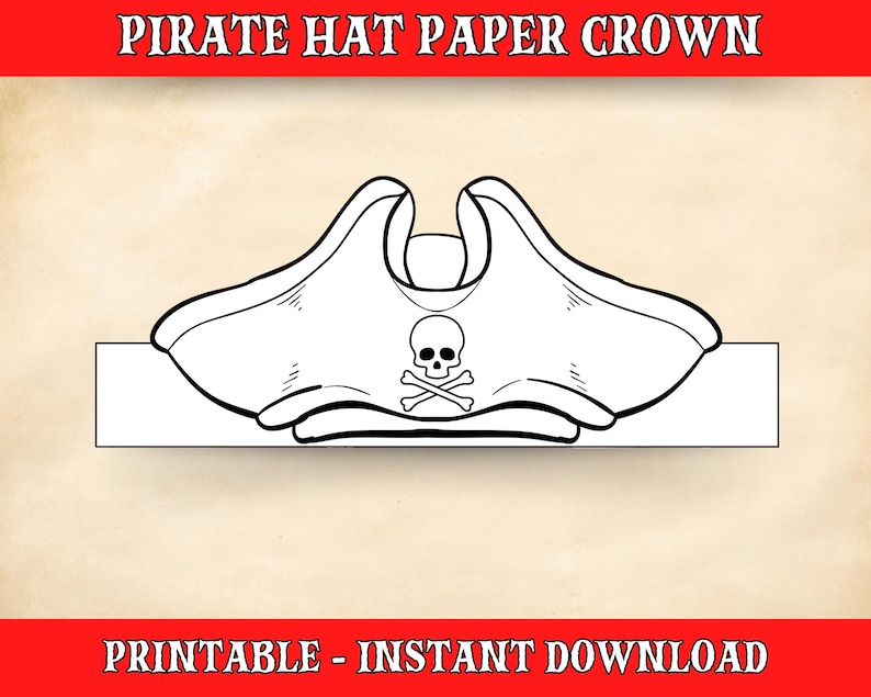Pirate Paper Hat Crown, Pirate Costume, Coloring Craft for Kids ...