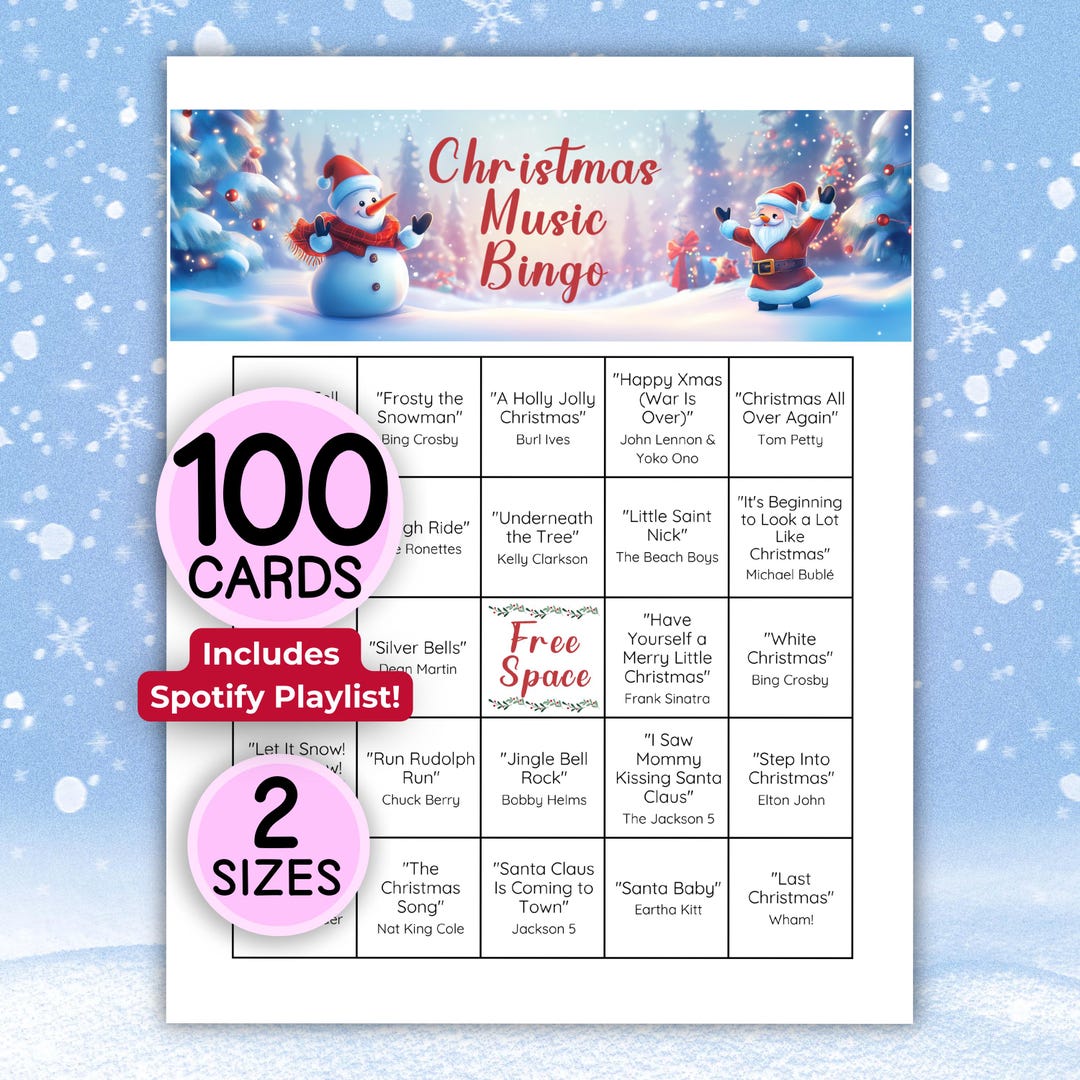 Christmas Song Bingo Game, Holiday Bingo, Christmas Music Spotify ...