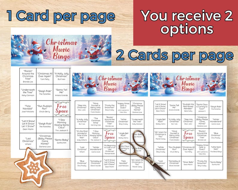 Christmas Music Bingo, 50 Unique Cards, Christmas Song Game, Christmas ...