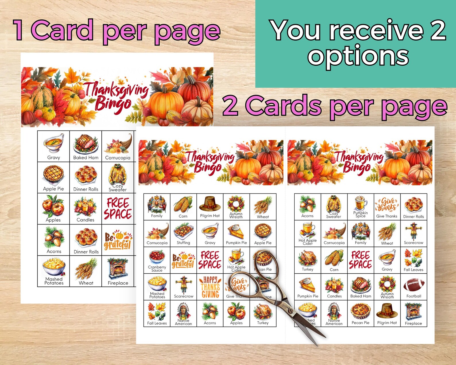 Thanksgiving Bingo, 50 Unique Bingo Cards, Thanksgiving Games Bingo ...