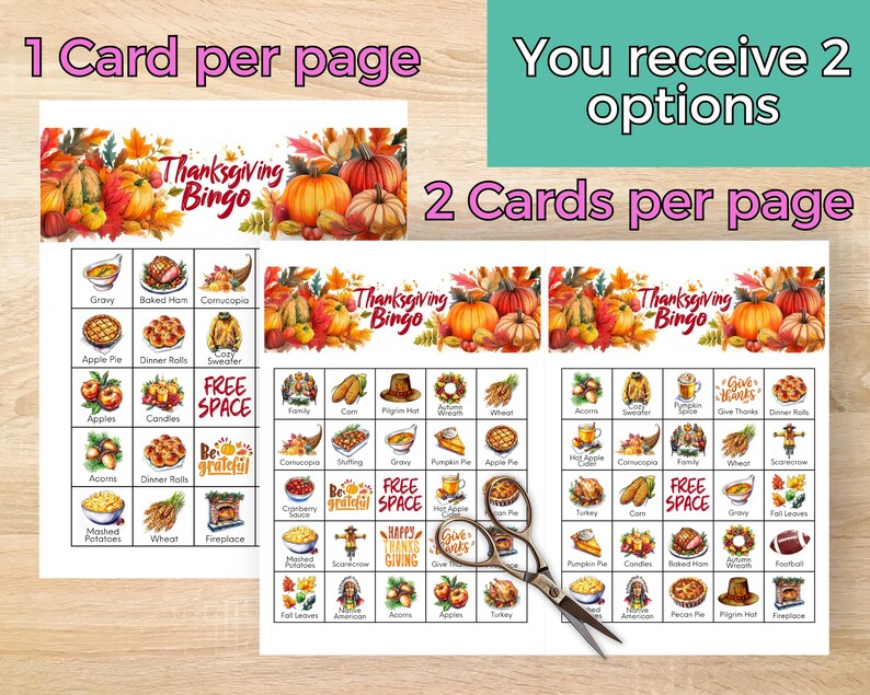 Thanksgiving Bingo, 50 Unique Bingo Cards, Thanksgiving Games Bingo ...