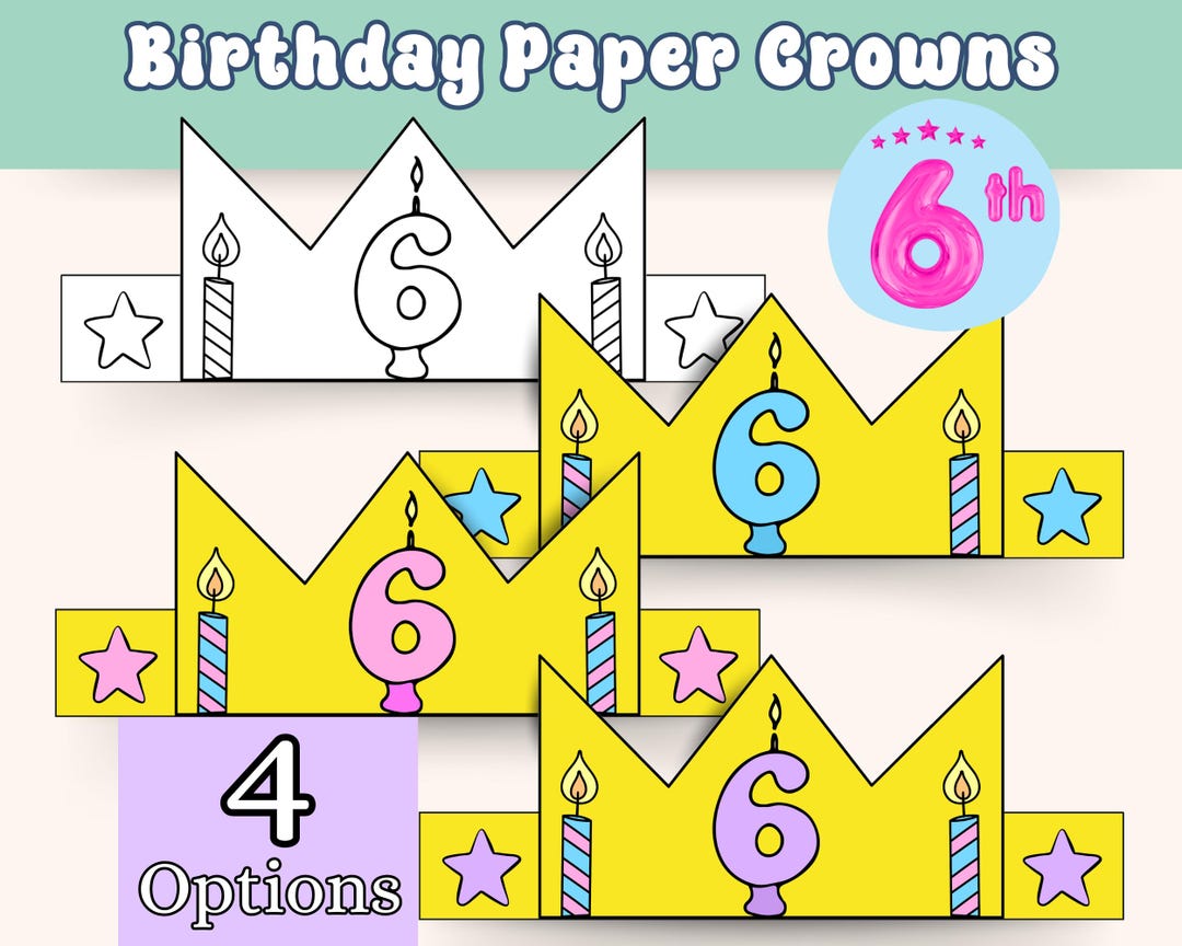 6th Birthday Paper Crown, Sixth Birthday Crown, 6th Birthday Party Hat ...