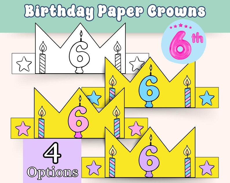6th Birthday Paper Crown, Sixth Birthday Crown, 6th Birthday Party Hat ...