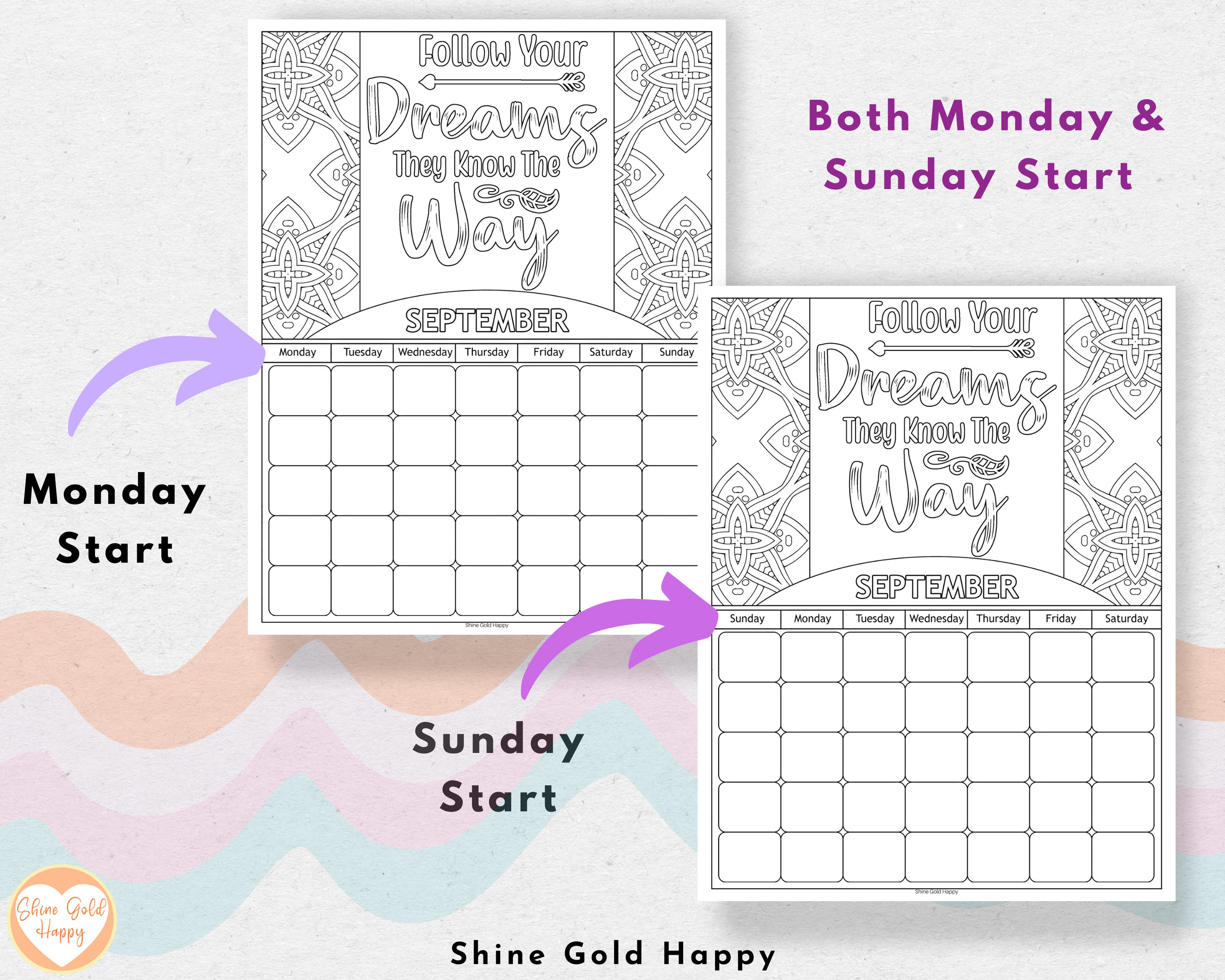 Undated Motivational Coloring Calendar PDF Digital Download Printable ...