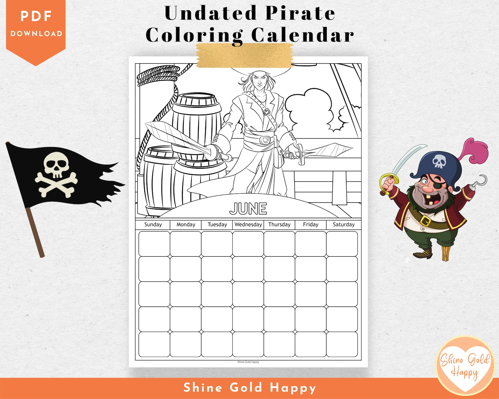 Undated Pirates Coloring Calendar PDF Digital Download Printable - Etsy