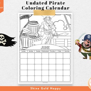 Undated Pirates Coloring Calendar PDF Digital Download Printable - Etsy