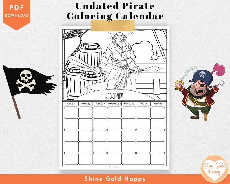 Undated Pirates Coloring Calendar PDF Digital Download Printable - Etsy