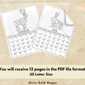 2024 Steampunk Animals Coloring Calendar, Printable Calendar 2024, PDF ...