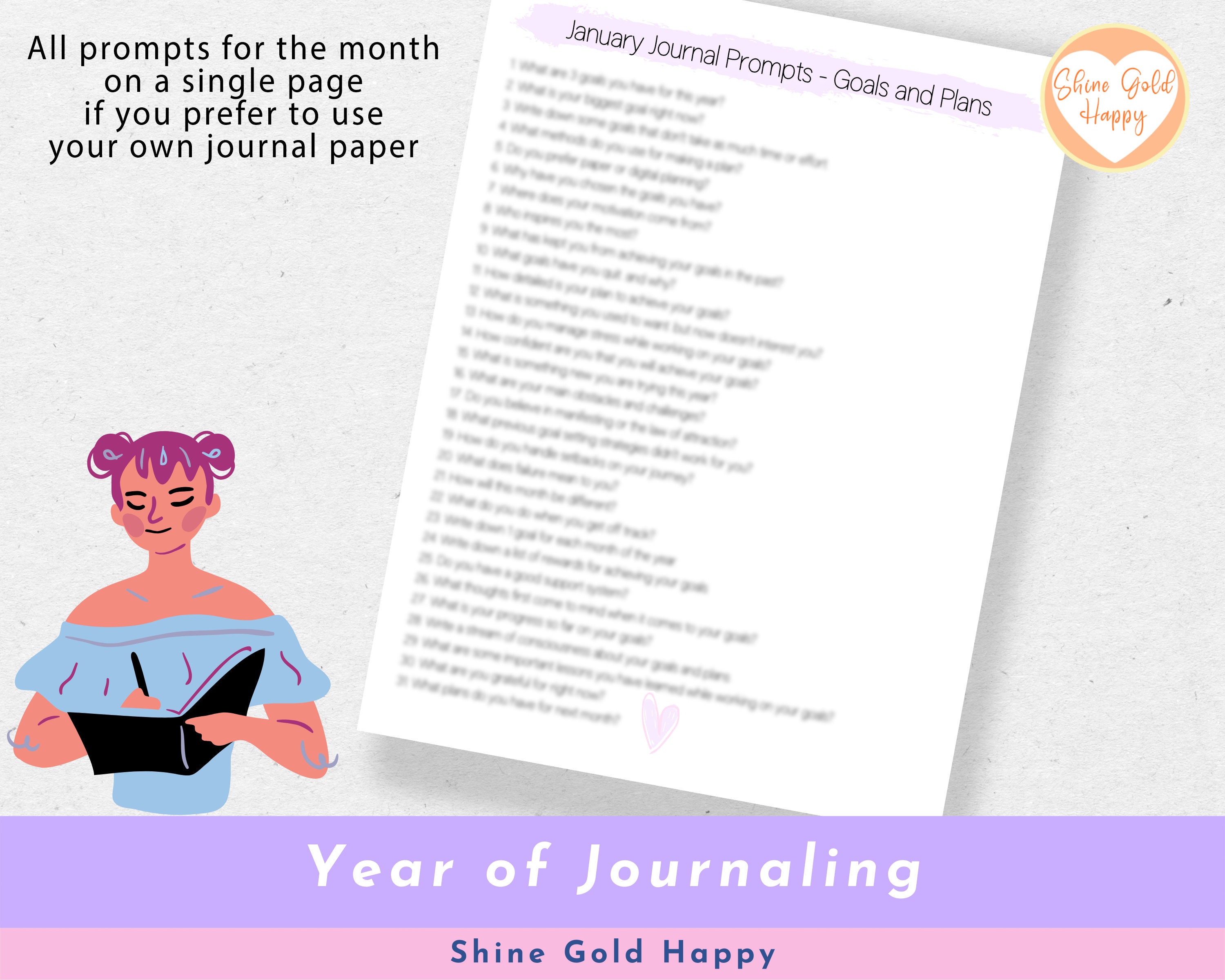 Year of Journaling, 365 Daily Journal Prompts, Monthly Themed Journal ...