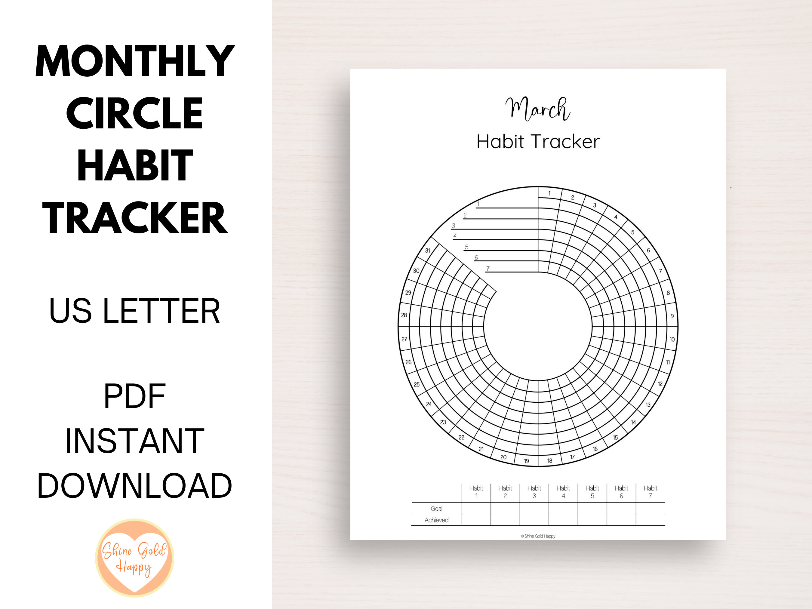 Circle Habit Tracker Printable PDF Monthly, 12 Months Yearly, Circular ...