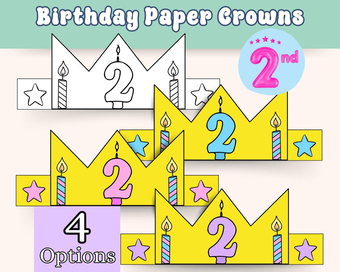 2nd Birthday Paper Crown, Second Birthday Crown, 2nd Birthday Party Hat ...