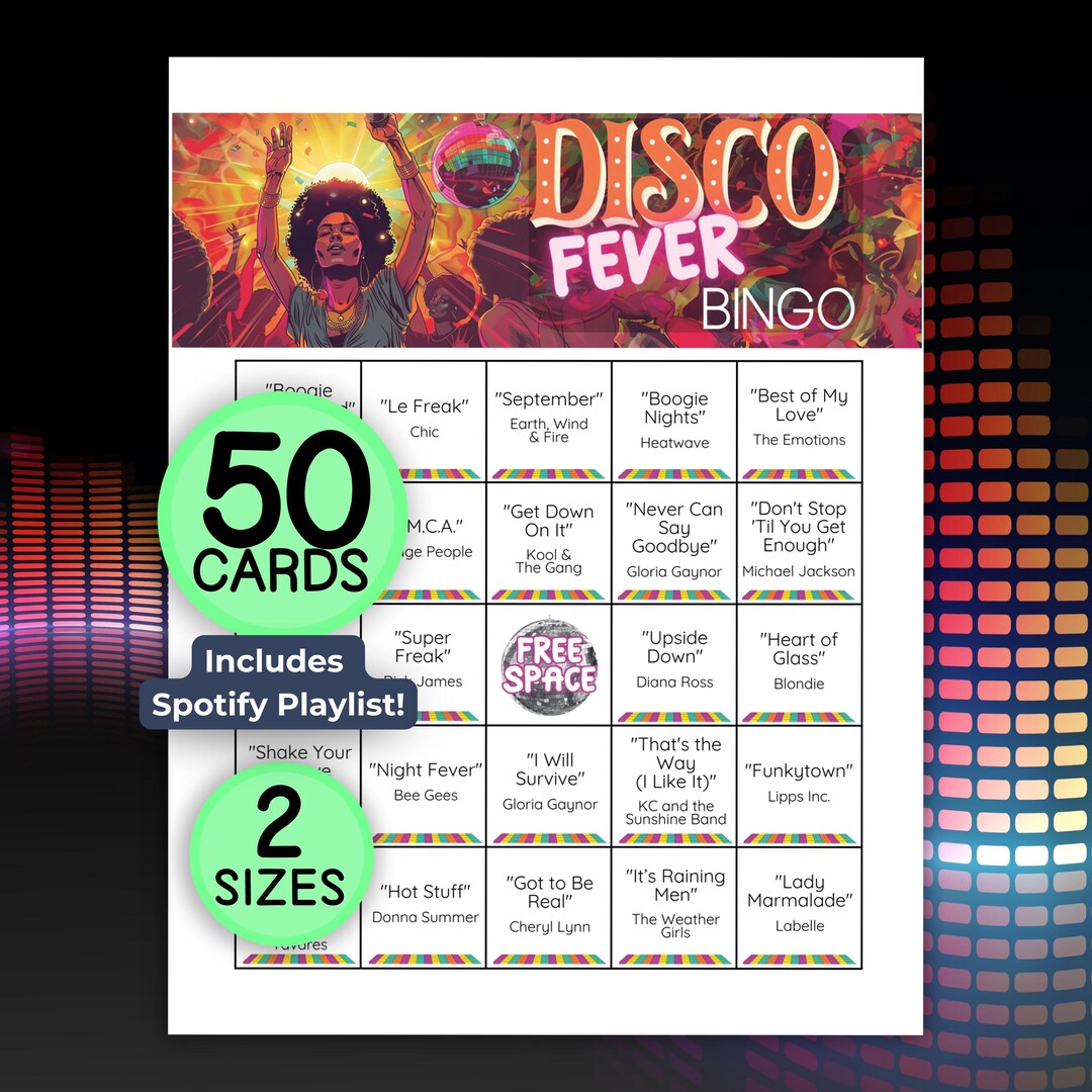 Music Bingo, Disco Fever Bingo Printable Game, Spotify Playlist ...