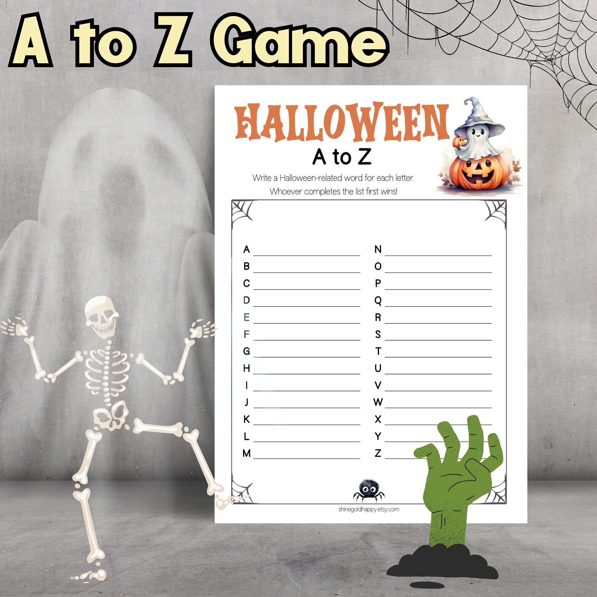Halloween A to Z Printable Game Instant Download - Etsy