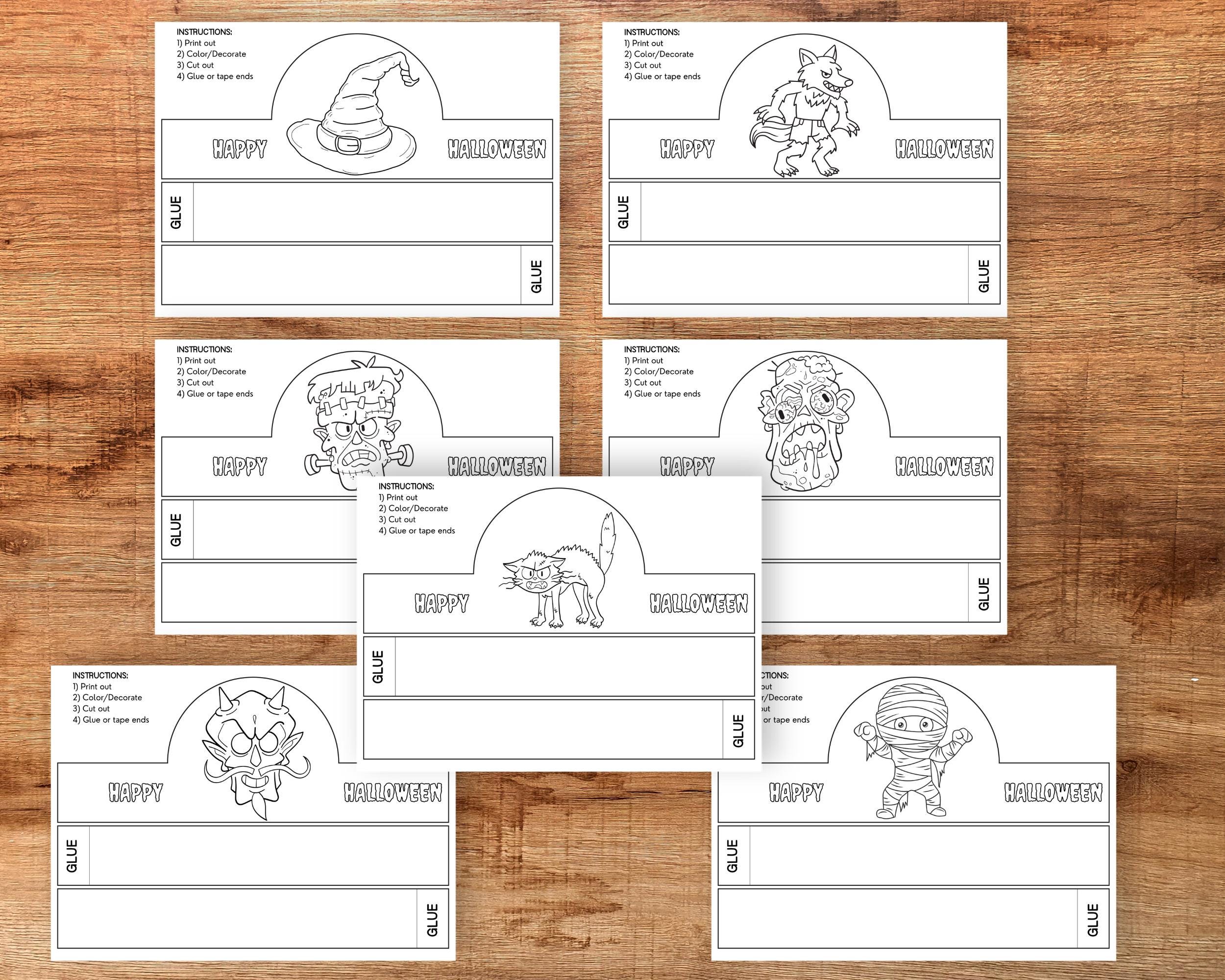 Halloween Paper Crowns, Coloring Craft for Kids, Paper Crown Craft ...