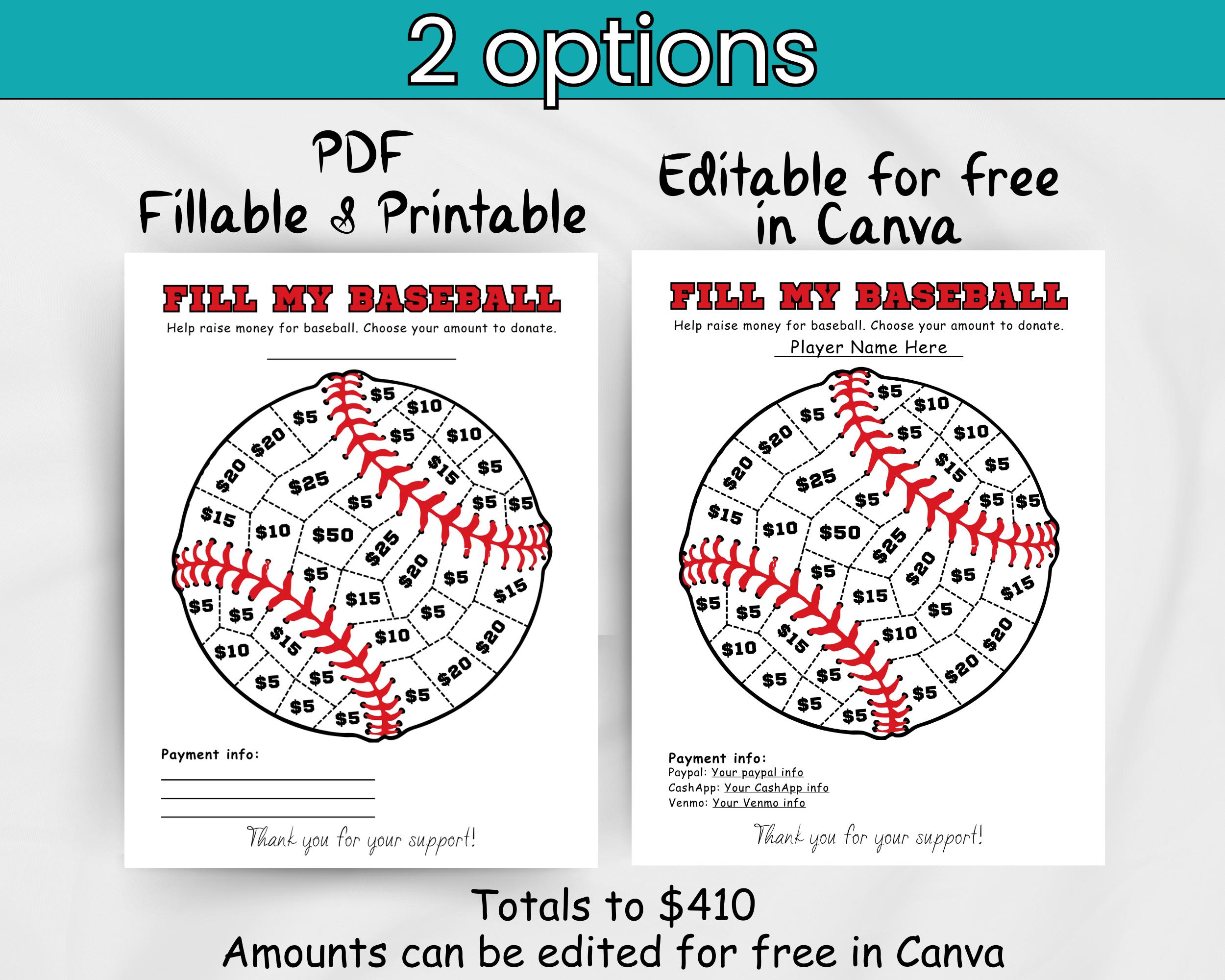 Baseball Fundraiser, Fill My Baseball, Editable Fundraiser Sheet ...