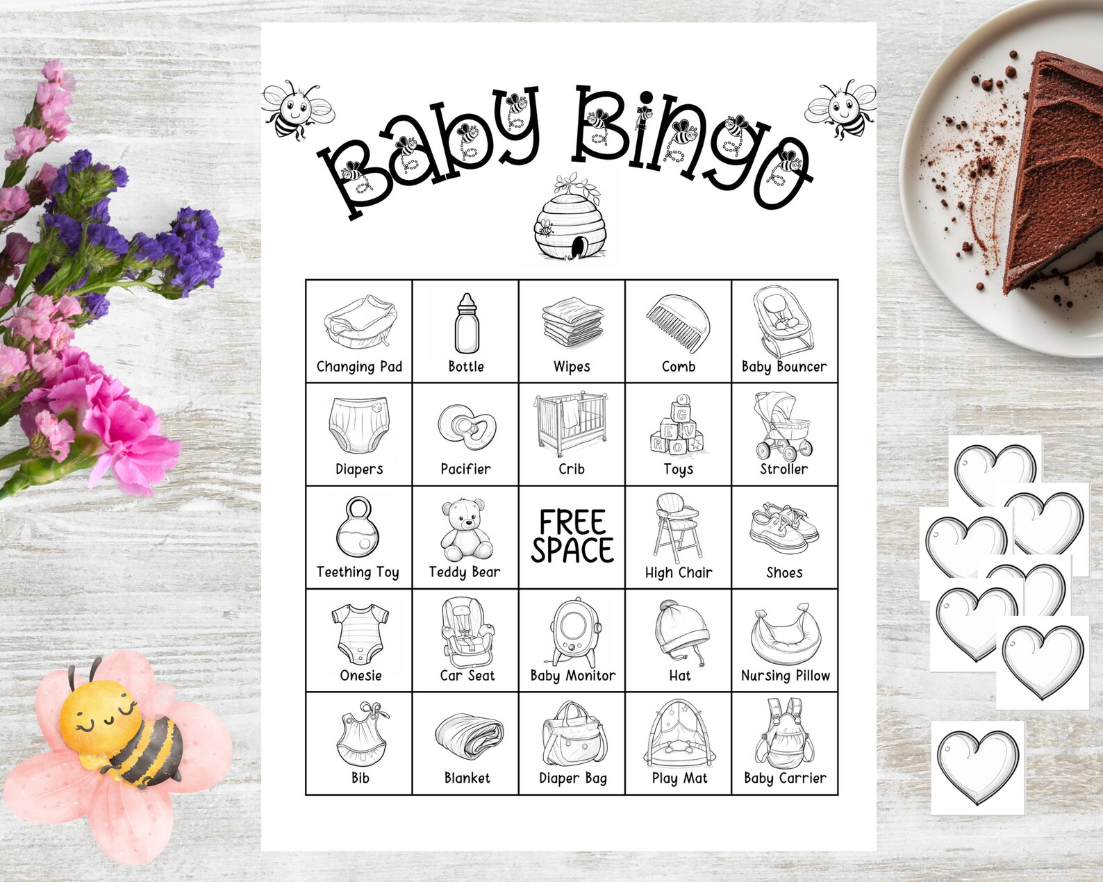 Baby Shower Bingo Honey Bees Printable Game, 50 Bingo Cards, Bee Baby ...