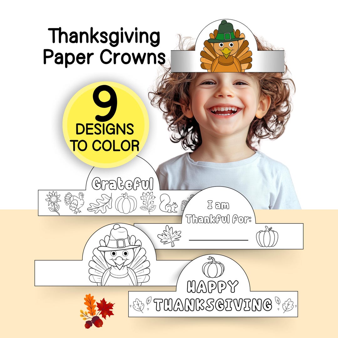 Thanksgiving Paper Crowns, Turkey Hat, Coloring Craft for Kids ...