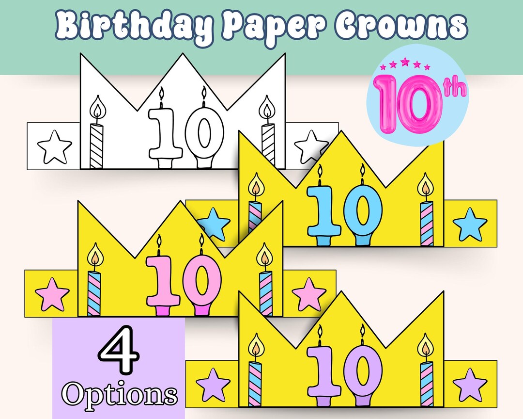 10th Birthday Paper Crown, Tenth Birthday Crown, 10th Birthday Party ...