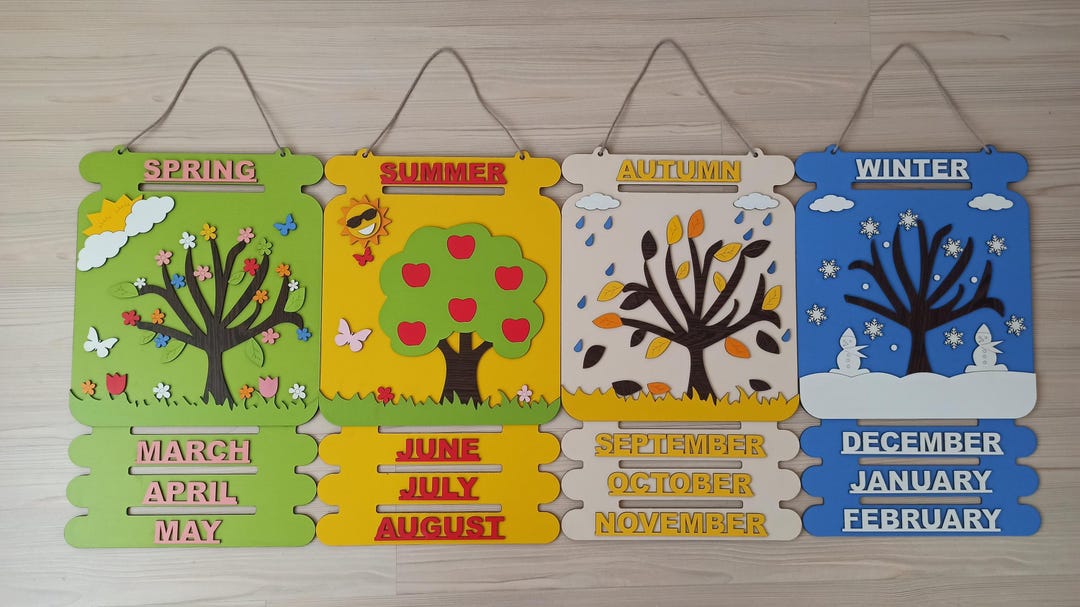 Wooden Season Chart - Seasonal Wall Decor - Montessori Season Display ...