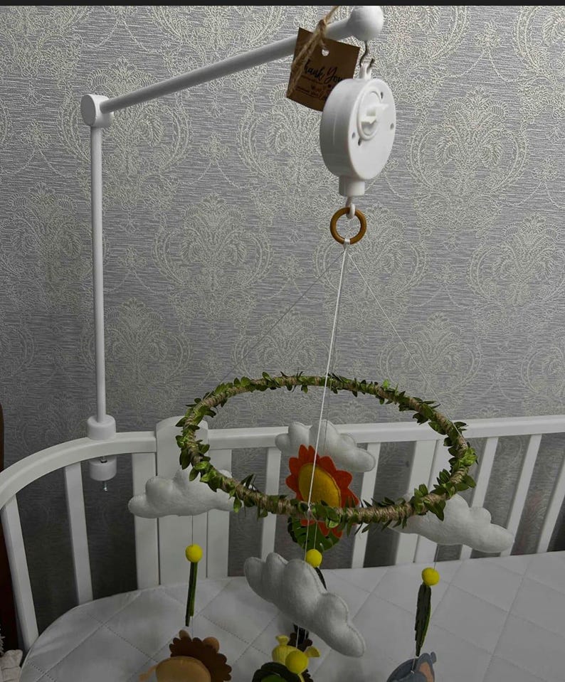 White Cot Mobile Hanger , Natural Wood , Crib Mobile Arm, Baby Mobile ...