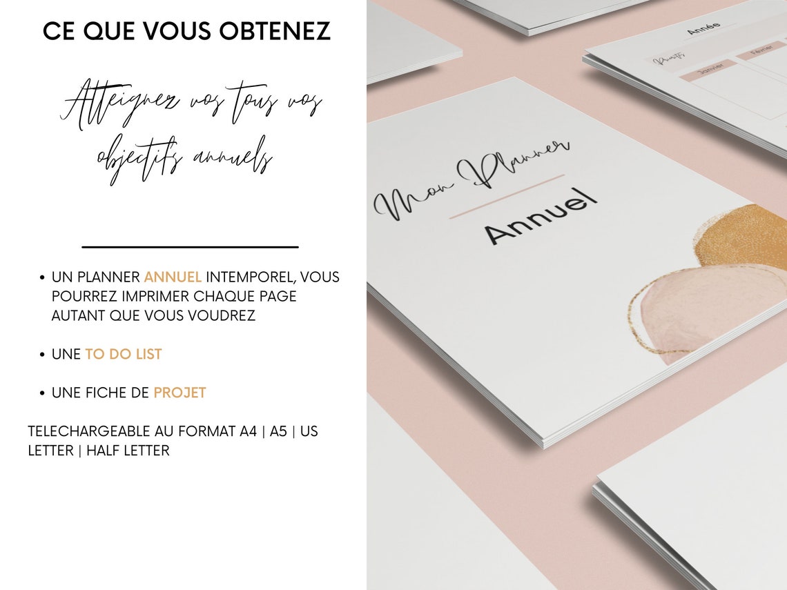 PLANNER ANNUEL A IMPRIMER Organiseur Téléchargeable Agenda | Etsy