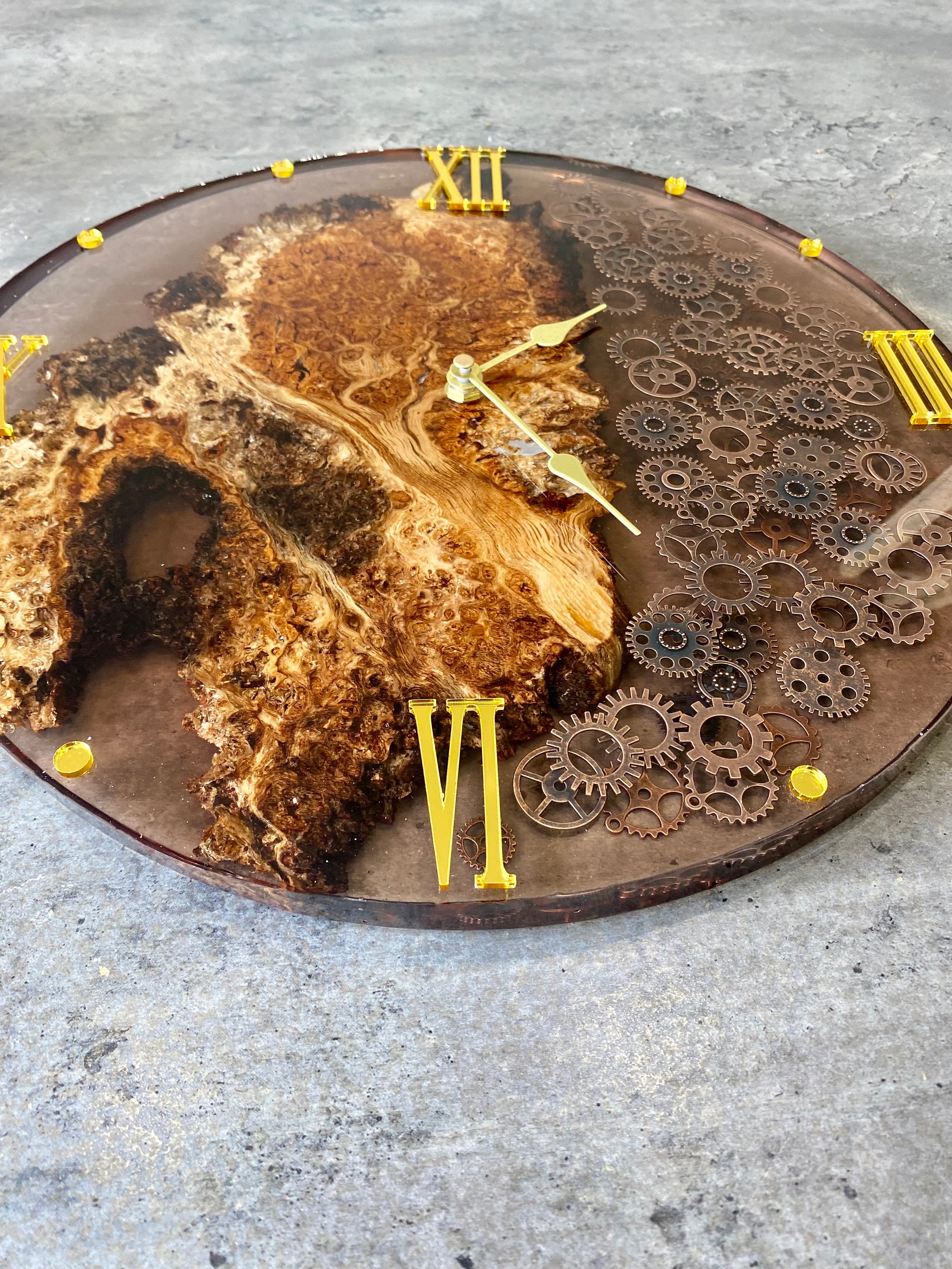 Steampunk and Oak Burr Wall Clock/industrial Style Steampunk Wall Clock ...