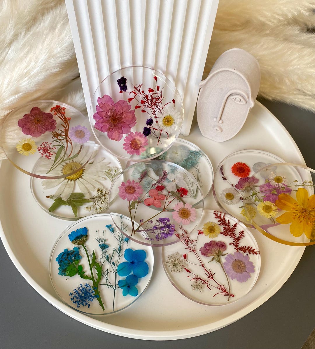 Natural Flowers Coasters,colorful Pressed Real Flowers Outdoor Coasters ...