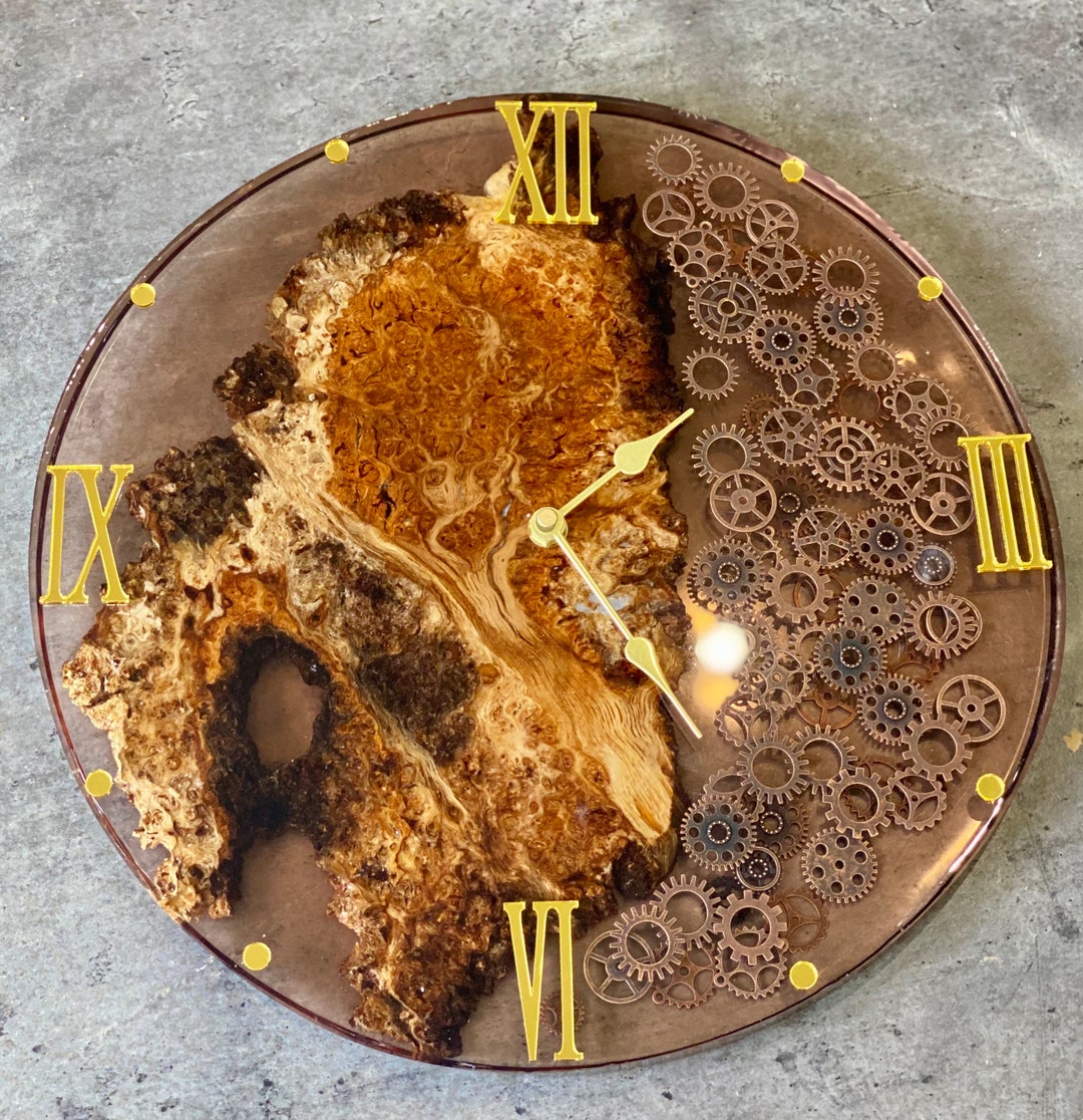 Steampunk and Oak Burr Wall Clock/industrial Style Steampunk Wall Clock ...