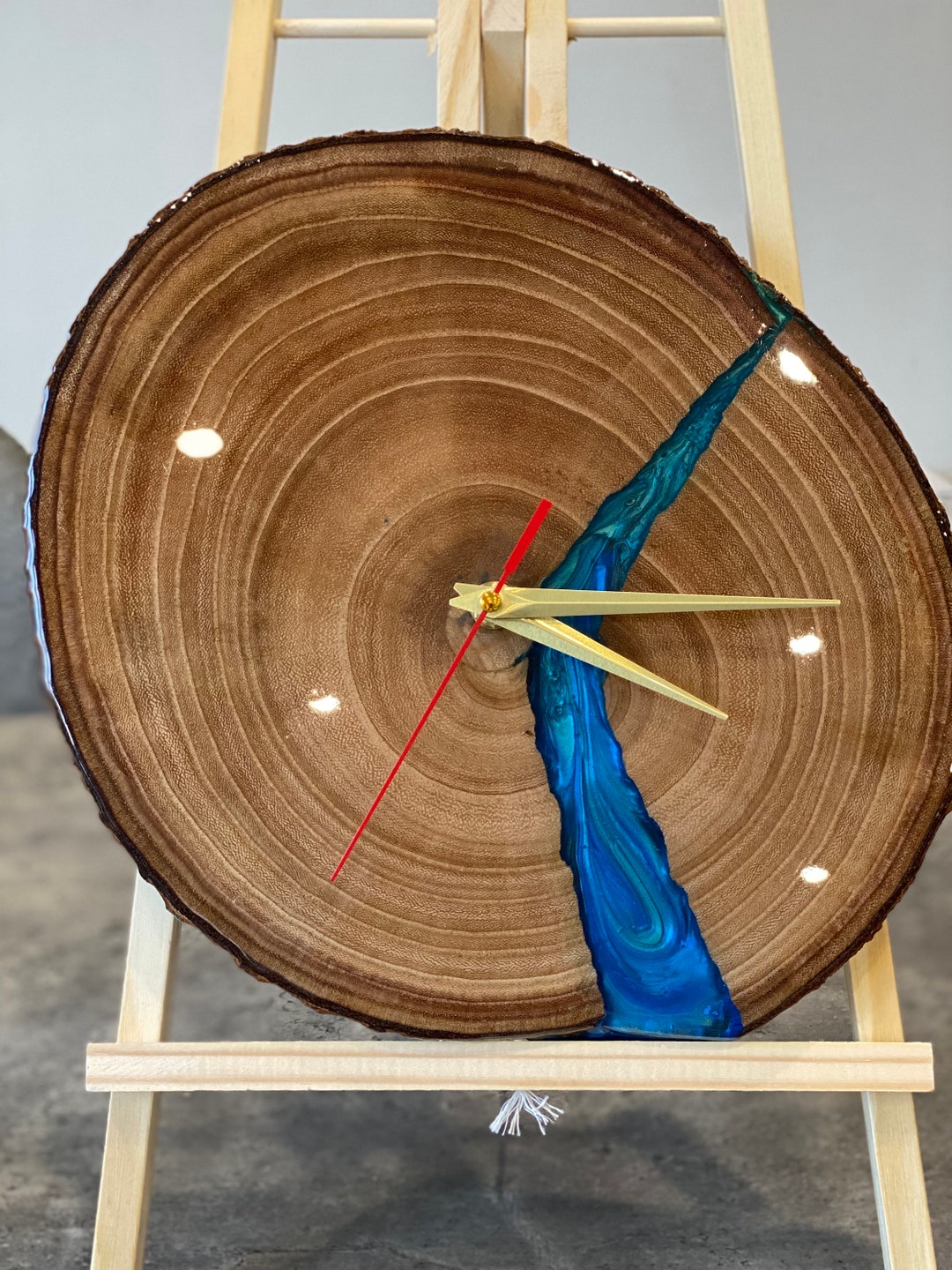 Blue Ocean Live Edge Wood and Resin Wall Clock , Wooden Wall Clock ...