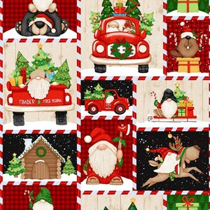 Henry Glass - Timber Gnomes Tree Farm Gnome Patchwork by Shelly Comiskey - Cotton Fabric by the ...