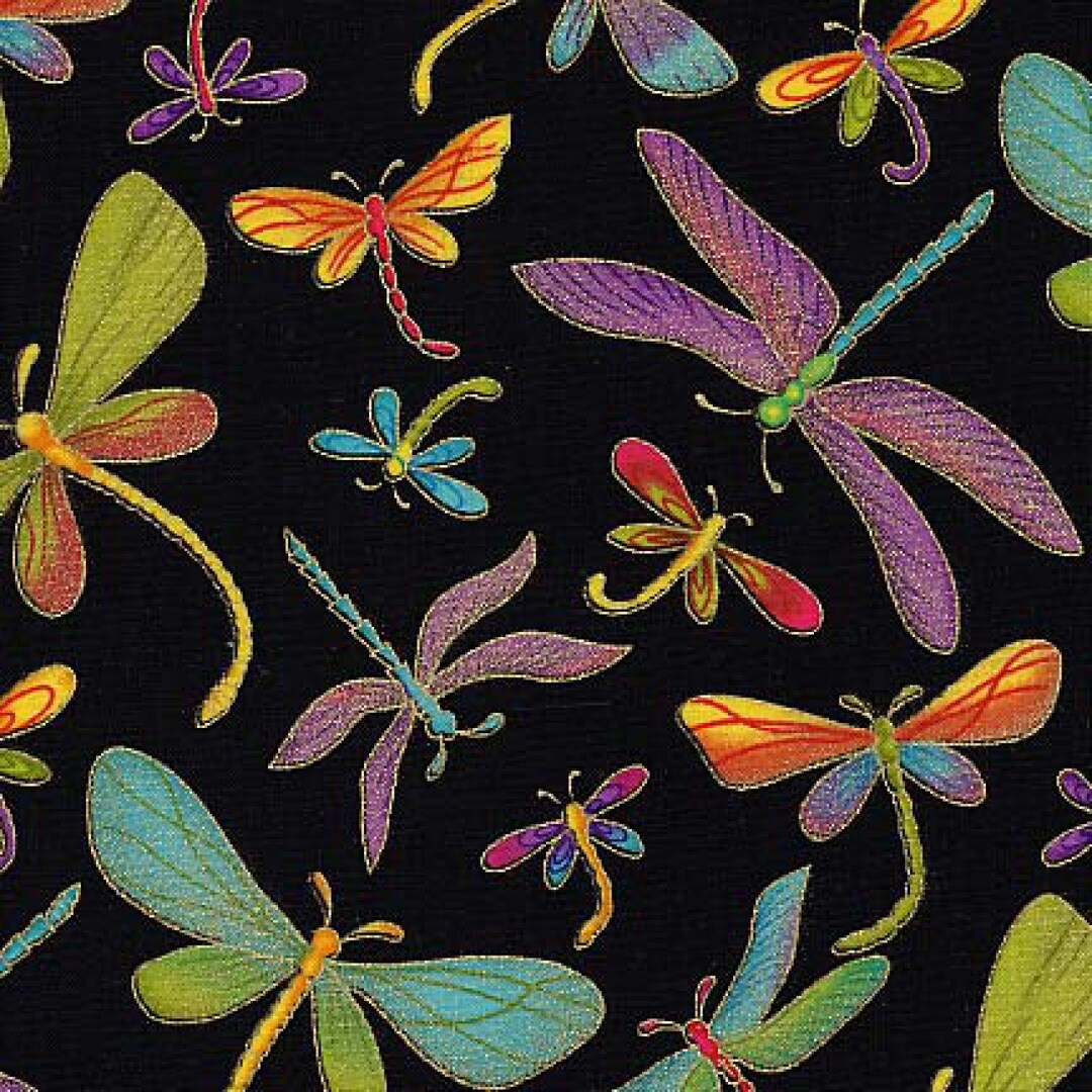 Timeless Treasures Flight of Fancy Dragonfly With Metallic - Etsy