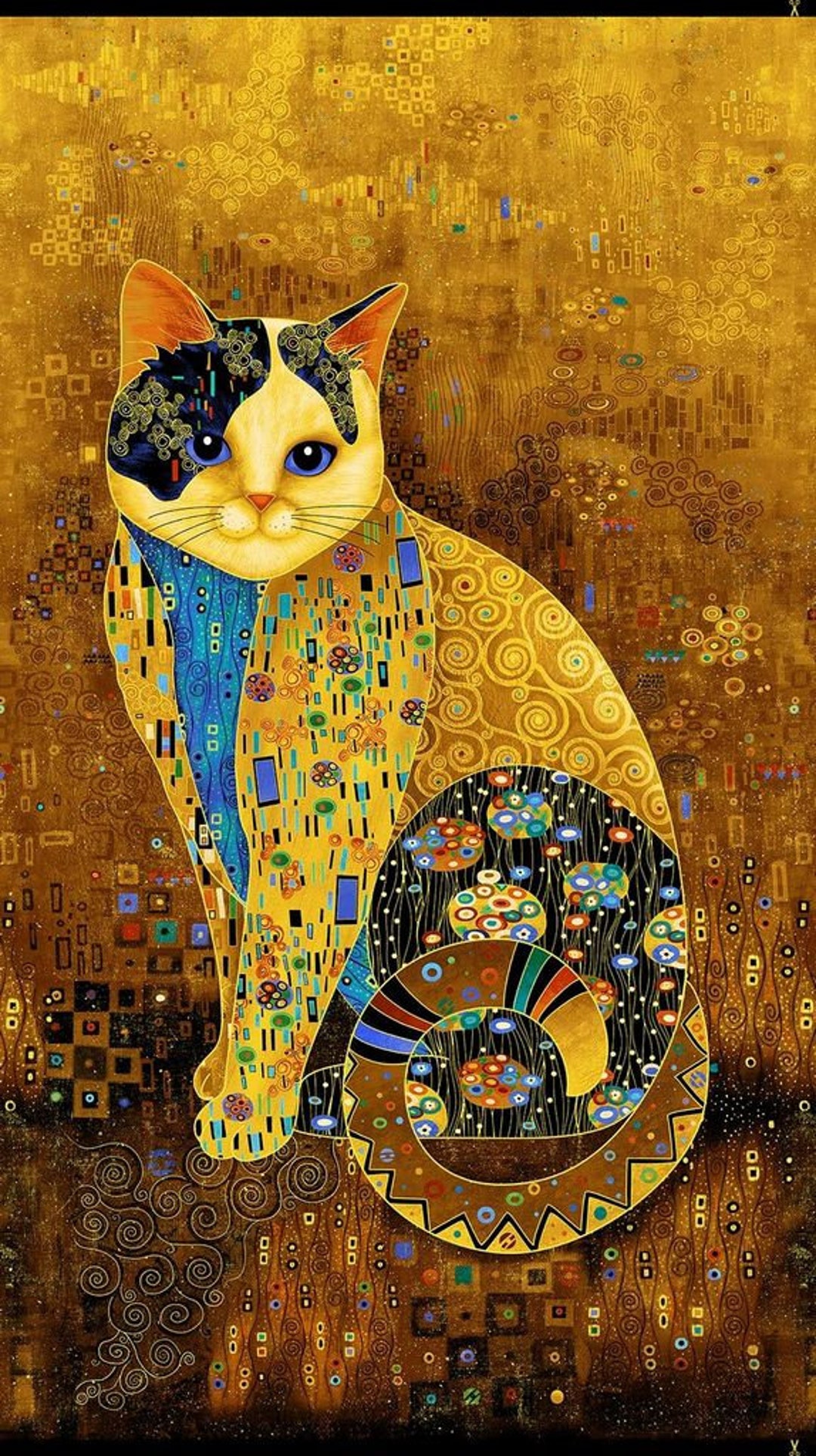 Timeless Treasure - Golden Bejeweled Cat Panel 24" X 42" Cotton ...
